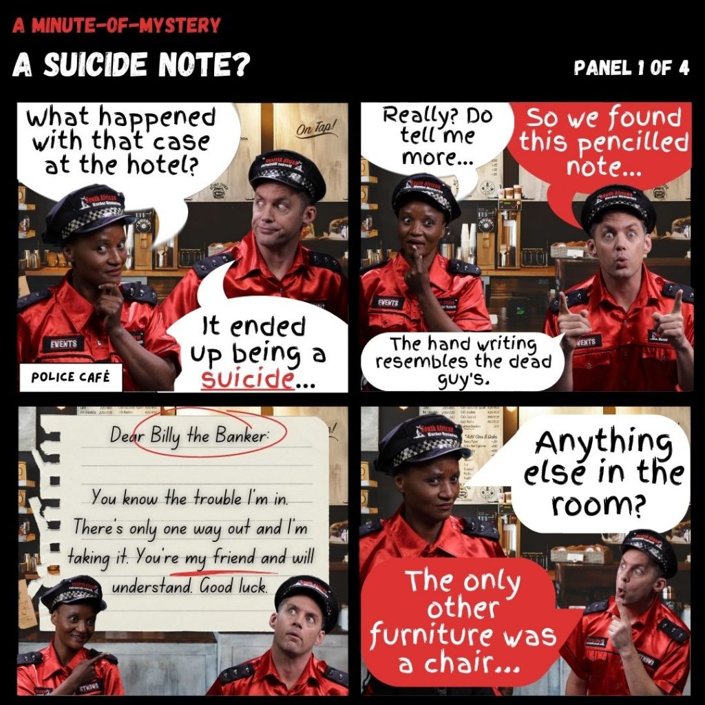 Minute-Of-Mystery | A suicide note? - South African Murder Mysteries